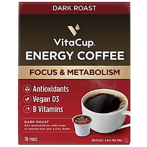 VitaCup Lightning Coffee Pods, Enhance Memory & Focus w/ 2X Caffeine,16CT | Energy Dark Roast Coffee Pods, Boost Focus & Metabolism, Antioxidants, B Vitamins, Bold & Smooth 16CT