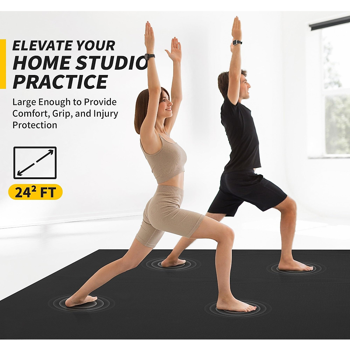 CAMBIVO Large Yoga Mat, Extra Thick Workout Mats for Home Gym, 6'x 4'x 8 mm Non Slip Wide Exercise Mat for Pilates, Stretching or Cardio, Use Without Shoes Black