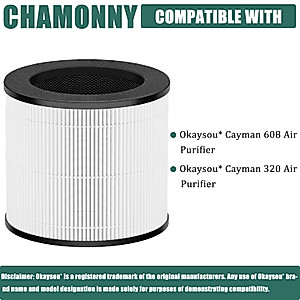 CHAMONNY Cayman 608/320 Filter Replcement, Compatible with Okaysou(Oksou) Cayman 608/320 Air Purifier, 3-in-1 H13 True HEPA Filter and Activated Carbon Filter, 2 Pack