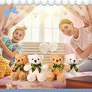 HyDren 15 Pieces Plush Stuffed Bears, 10 Inch Cute Soft Stuffed Bear Toy with Bow Tie for Graduation Baby Shower Christmas Birthday Party Gift Favors (Brown, White)