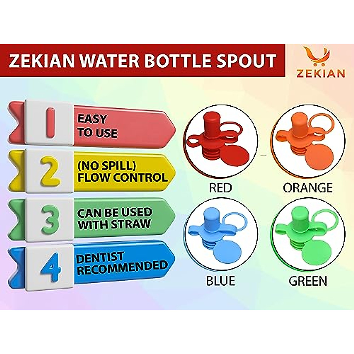 ZEKIAN Baby Water Bottle Cap, Water Bottle Spout, Bottle Top Adapter Replacement for Kids and Adults, Silicone Portable Spill-Proof, Leakproof, Reusable & Compatible with All Bottles, Pack of 4 PCS