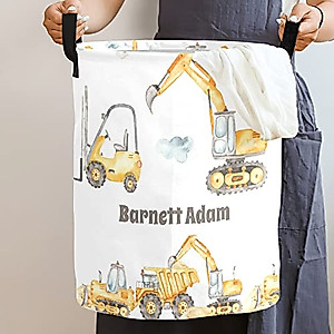 Personalized Laundry Baskets Bin, Construction Excavator Truck Car Laundry Hamper with Handles, Collapsible Waterproof Clothes Hamper, Laundry Bin, Storage Basket for Bedroom, Bathroom, College Dorm, Dirty Clothes, Toys 50L