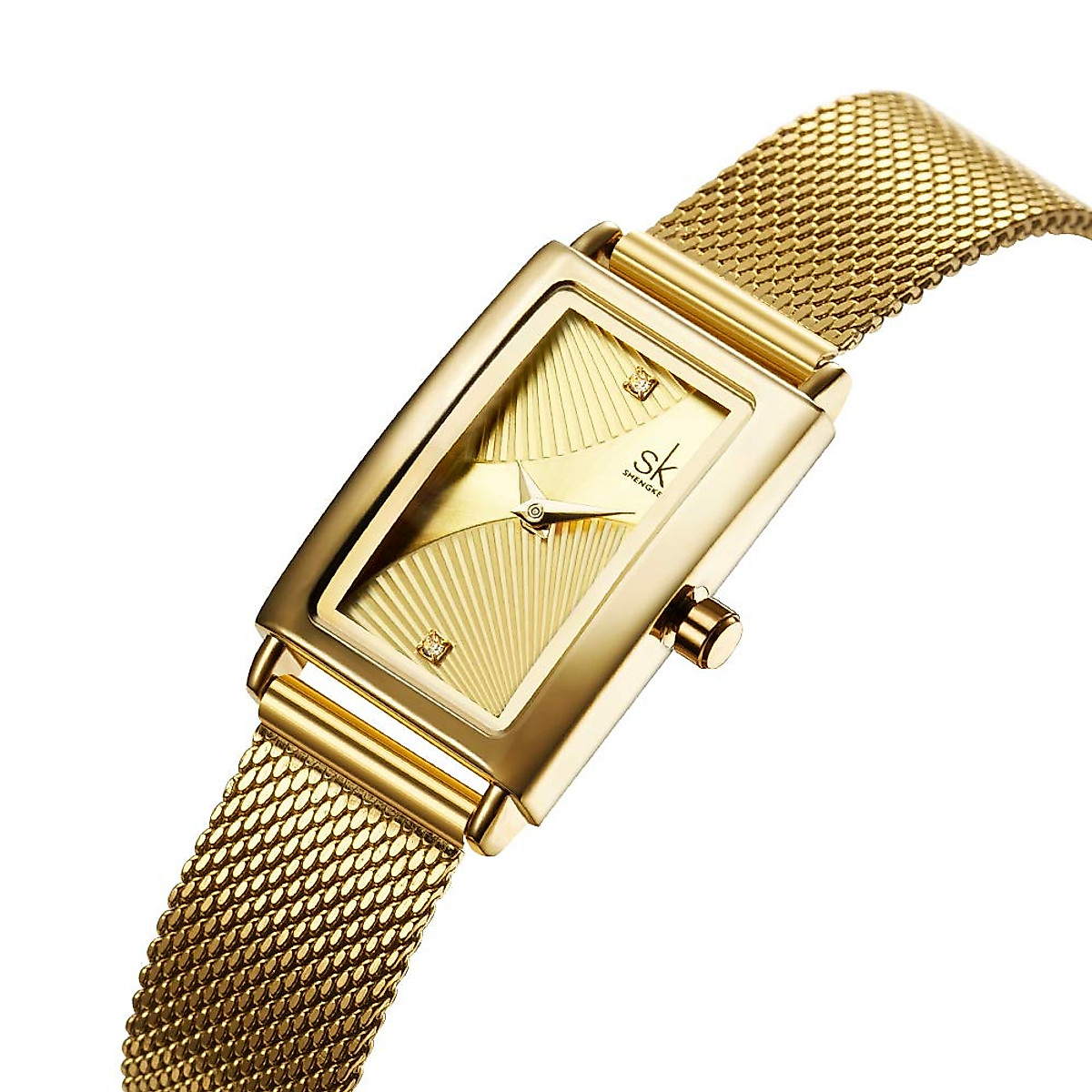 SHENGKE Minimalist Watch (Love Me Tender Love Me Home) Casual Fashion Wrist Watch Mesh Square Gold