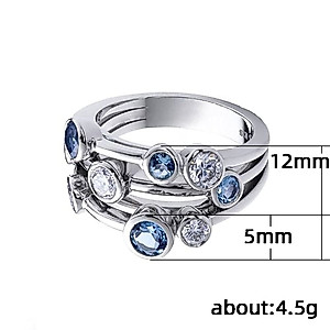 925 Sterling Silver Jewelry Womens Geometric Two-Tone Gemstone Ring Unique Sapphire Diamond Wedding Ring Multi Row Eternity Engagement Promise Ring Blue Crystal Cocktail Party Ring HM009 (6)