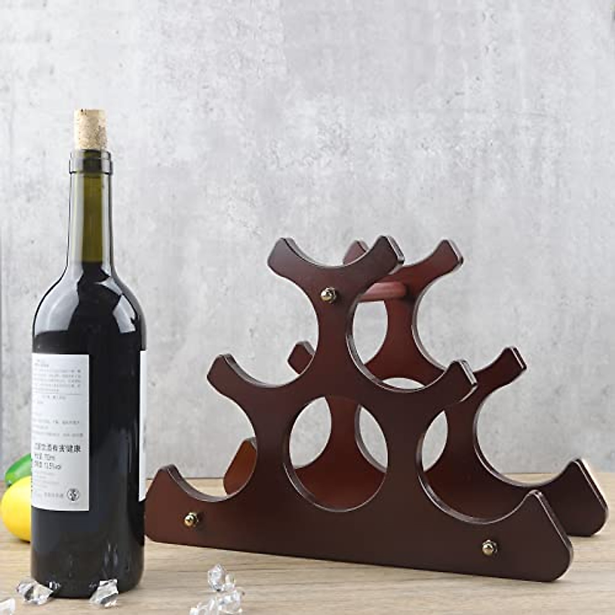 GWENBHMTOOL 6 Bottles Wine Rack Countertop Freestanding Wooden Wine Holder for Reds, Whites Wine Storage Display Shelves