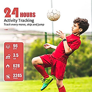 HENGTO Fitness Tracker Watch for Kids, IP68 Waterproof Kids Smart Watch with 1.4" DIY Watch Face 19 Sport Modes, Pedometers, Heart Rate, Sleep Monitor, Great Gift for Boys Girls Teens 6-16 (Black)