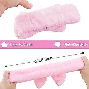Ondder Spa Headband for Washing Face 8 Pack Pink Skincare Headbands for Women Girls Terry Cloth Cute Bow Head Bands