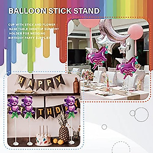 SBYURE Balloon Stick Stand - 12 Sets Balloon Cup with Stick and Flower Base Table Desktop Support Holder for Wedding Birthday Party Supplies,White