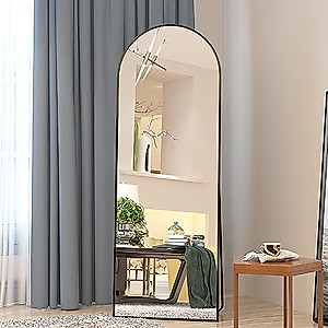 Elemango 64"x21" Arched Floor Mirror Full Length Mirror, Full Body Wall Mirror with Aluminum Frame, Arched-Top Full Mirror Standing Hanging or Leaning, Dressing Mirror for Bedroom Living Room, Black