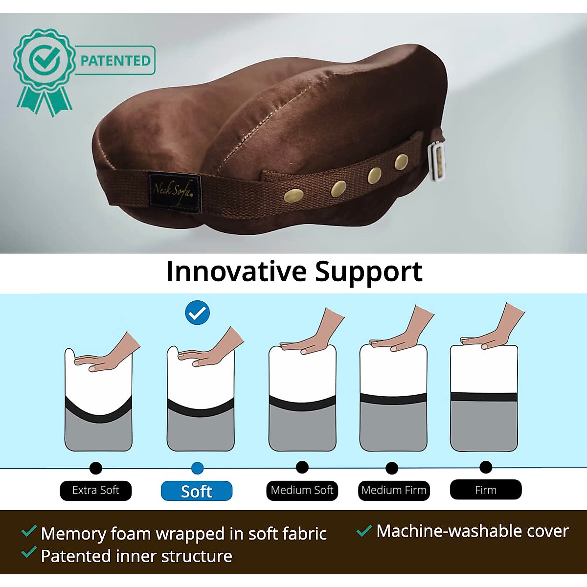 Neck Support Pillow, Help Ease Tension with This Patented Cervical Neck Brace, Neck Pillow for Sleeping, Travel, Work, Ergonomic Memory Foam, Orthopedic Pillow for Pain Relief, Brown