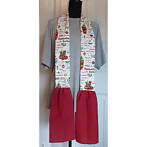 Chili Recipe Kitchen Boa with Red Towel, Neck Apron, Neck Towel, Kitchen Scarf, Chef's Towel, Gifts under $25, Ships Same/Next Day!