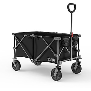 LAZEYARD Collapsible Wagon Cart,Foldable Heavy-duty Wagon Cart with Universal Wheels and Adjustable Handle,220lbs Capacity Folding Garden Utility Wagon with 2 Drinking Holders for Outdoor Shopping