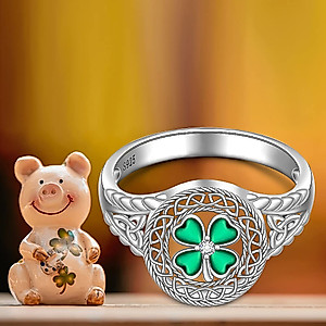 Shamrock Ring St Patricks Day Ring Four Leaf Clover Rings for Women Sterling Silver 925 Irish Shamrock Celtic Knot Green 4 Clover Jewelry Charm Prom Wedding Gifts Size 9