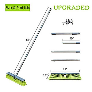 PHYEX Upgraded 18" Push Broom with Adjustable Long Handle, Total Length is 55", Multi-Surface Floor Scrub Brush for Cleaning Deck, Patio, Garage, Driveway