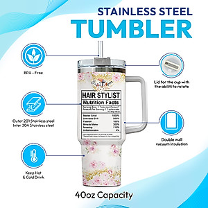 Hyturtle Personalized Coffee Tumbler Hairstylist Customized Name 40 oz Tumbler with Handle and Straw Lid, Birthday Gifts For Hairdressers Men Women Insulated Mugs Wine Tumblers Stainless Steel Cups