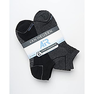 Van Heusen Men's Socks - Athletic Cushion Low Cut Ankle Socks (6 Pack), Size 6-12.5, Black/Grey Heather