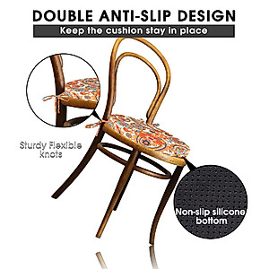 GUEGLSA Indoor Outdoor Round Chair Cushions 15 inch, Waterproof Bistro Seat Cushion with Ties ，Non Slip Circle Stool Chair Pads Set of 2, Orange Paisley