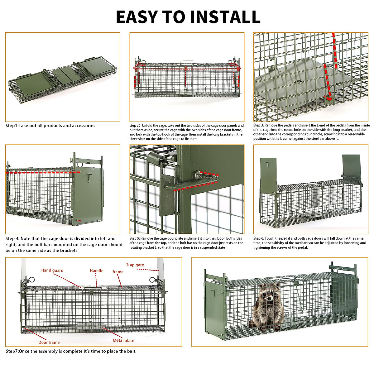 26" 2-Door Live Animal Traps for Stray Cats up to 5.5 pounds, Raccoons, Squirrel, Skunk, Mole, Groundhog, Armadillo, Rabbit, with Pedal Triggers
