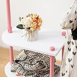ZYUXUAN Dress up Rack, Child Garment Rack, Kids Clothing Rack with Storage Shelves, Small Open Wood Clothes Rack with Rolling Wheels for Small Spaces, Industrial Pipes Garment rack, Pink White