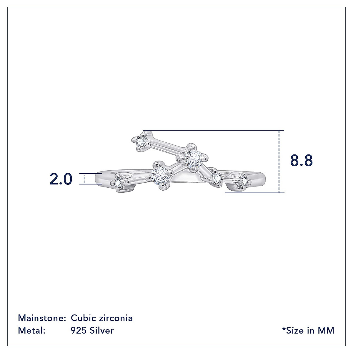 J'ADMIRE Horoscope Collection - Rhodium Clad Sterling Silver Cubic Zirconia Zodiac Constellation Symbol Ring (Taurus), Size 6