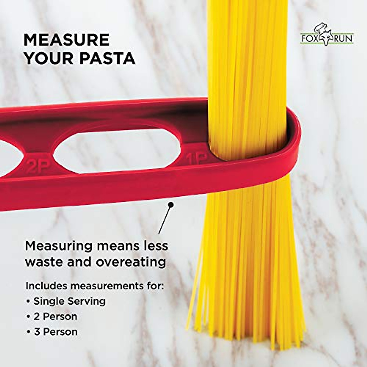 Fox Run 2 in 1 Pasta Measuring Tongs, 12.5", Red