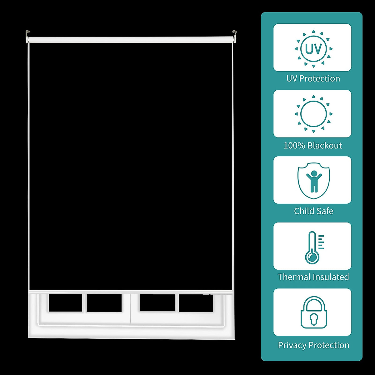 Joydeco 100% Blackout Roller Shade, Window Blind with Thermal Insulated, UV Protection Fabric, Total Blackout Roller Blind for Office and Home, Easy to Install, Light Grey,34" W x 75" H