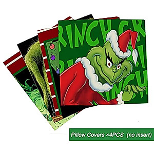 Christmas Pillow Covers 12x20 inch Set of 4 for Christmas Decorations Winter Xmas Farmhouse Pillow case, Merry Grinchmas Throw Pillow Covers Cotton Linen Pillow Case Grinch Holiday Decor for Home