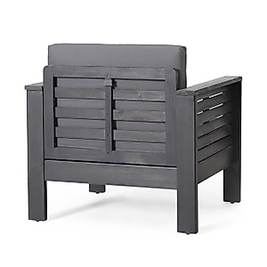 Christopher Knight Home Louver Outdoor Acacia Wood Club Chairs with Cushions, 32 "W x 27.75 "D x 27.75 "H, Dark Gray