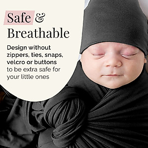 Stroller Society - Newborn Swaddle and Hat Set, Stretchy and Comfortable Baby Swaddle Blanket, Use as Receiving Blanket, Toddler Blanket and More, Black, 47 x 47 inches