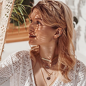 Jstyle 16 Pcs Ear Cuff Earrings for Women Cuff Chain Earrings Helix Cartilage Non Piercing Earring Silver Tone