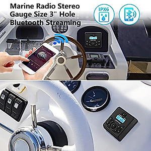 Weatherproof Marine Gauge Receiver-Bluetooth, Boat Digital Media MP3 Player, AM/FM Radio, USB Port, Aux in, Adjustable Screen Brightness for Boat Golf UTV ATV