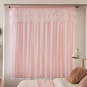 GY Nursery Curtains Catarina Layered Solid Blackout and Sheer Window Curtain Panel Pair for Kids/ Girls Bedroom Living Room Nursery, Blush Pink, 42x63 Inch, Set of 2 Panels