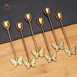 Alisveristime Traditional Ottoman Motif Tea Spoons - Decorative Stirring, Sugar, Tea Spoons (Set of 6) (Butterfly) (Gold)