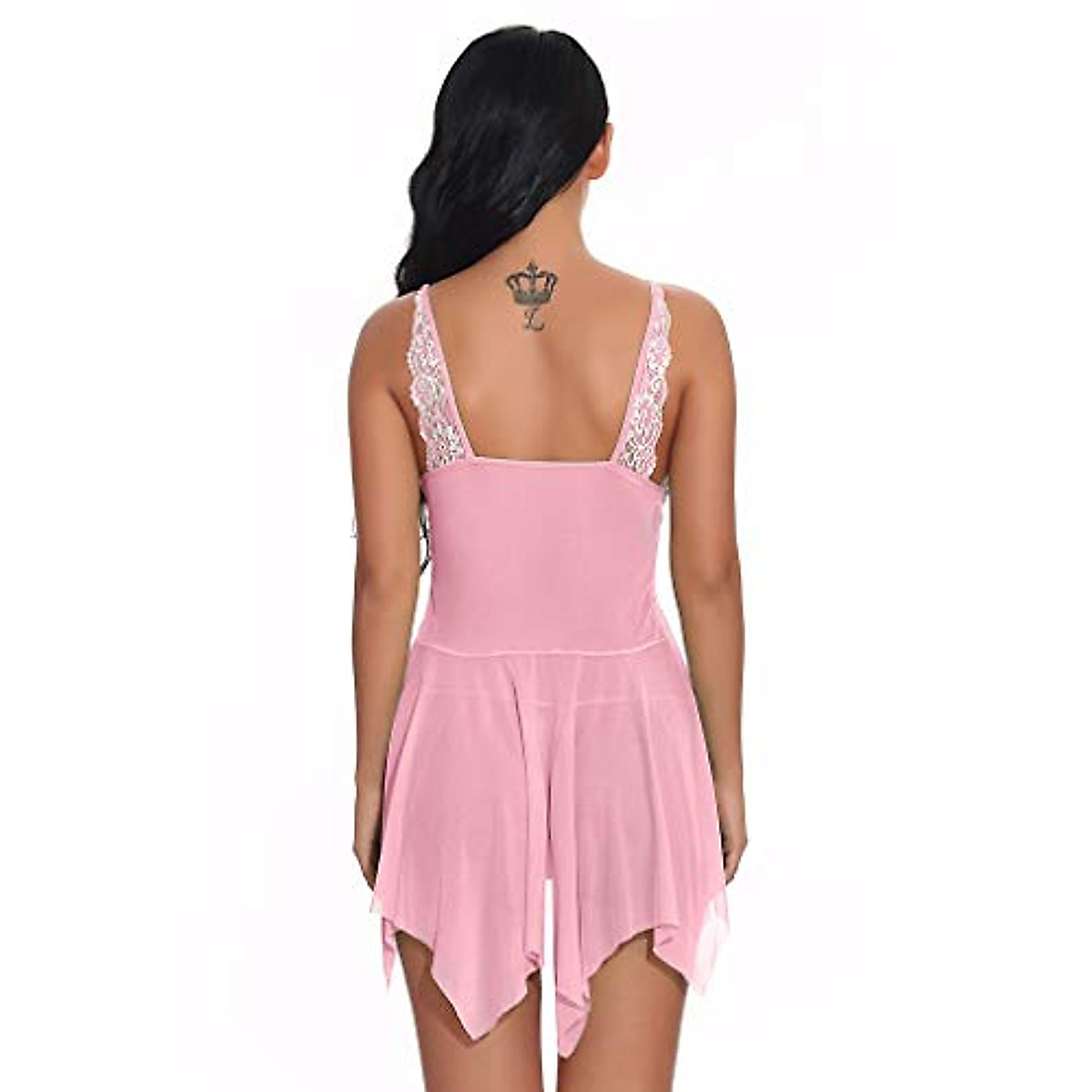 Aniywn Sexy Plus Size Lingerie Sets for Women Sexy Lace Lingerie Front Closure V Neck Mesh Nightwear Chemise Sleepwear Pink