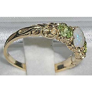 LetsBuyGold 10k Yellow Gold Natural Opal & Peridot Womens Promise Ring - Size 7.5