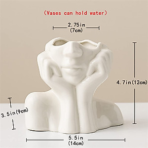 White Ceramic Face Vase, Female Form Head Half Body Bust Vases Boho Feminist Minimalism Decorative Modern Nordic Style Flower Vase for Home Living Room Office Book Shelf Decor (Medium)