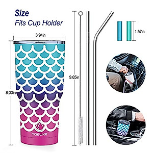 Yoelike 30 oz Mermaid Tumbler with Lid and Straw, Stainless Steel Vacuum Insulated Coffee Ice Cup, Double Wall Travel Mug, Sweat Proof - Keeps Cold for 24 Hours and Hot for 12 Hours