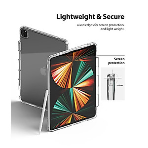 Ringke Fusion Plus [Case + Pencil Holder] Compatible with iPad Pro 12.9 Case (6th Generation 2022, 5th Generation 2021) Transparent Hard Back Shockproof Double Air Pocket Bumper - Clear