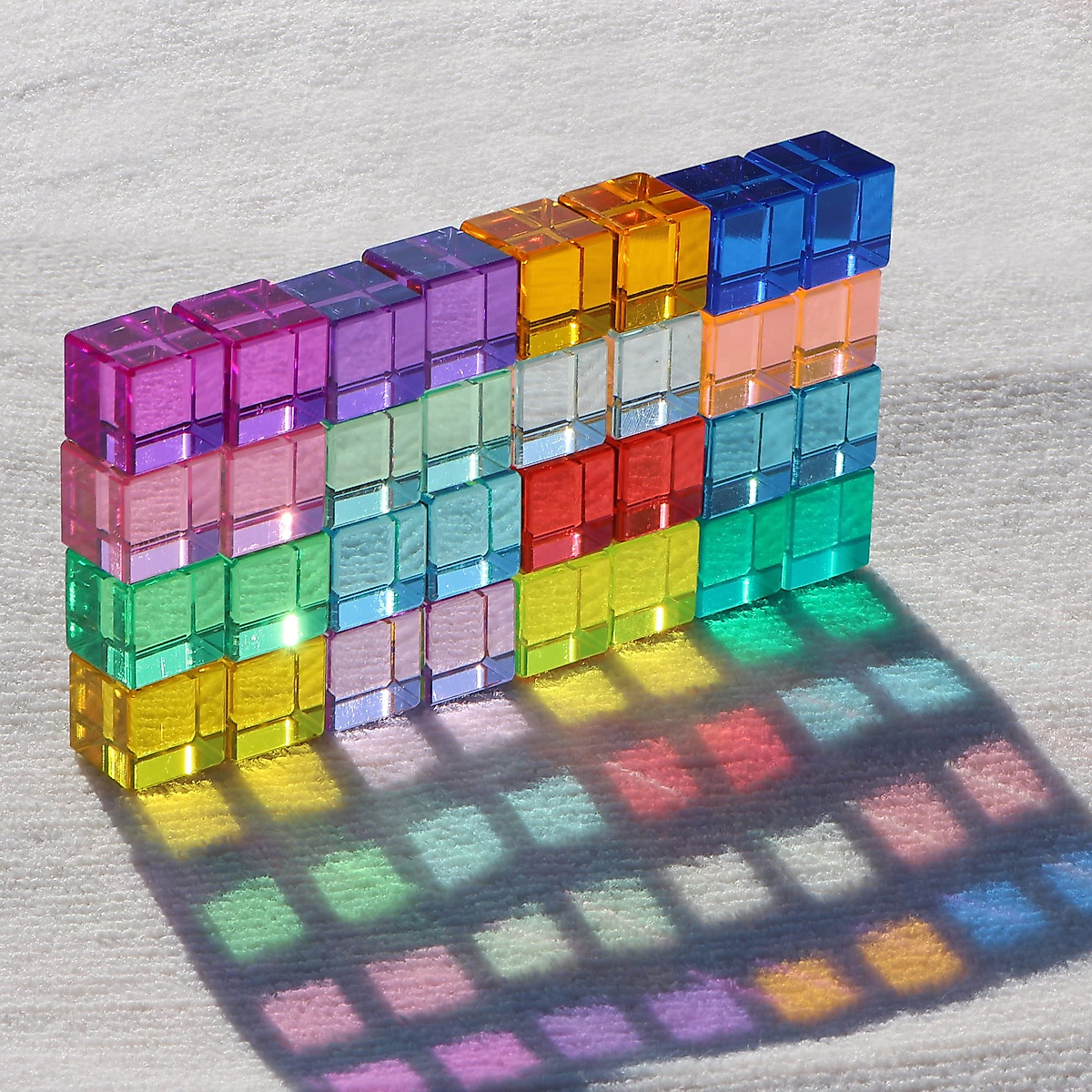 KOAICS Rainbow Crystal Acrylic Cubes Children Learning Color Light Shadow Toy, Stacking Gem Blocks Sensory Building Blocks for Kids(16PCS)…