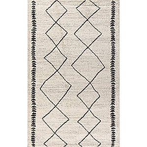 JONATHAN Y MOH203A-8 Zaina Moroccan Beni Souk Indoor Farmhouse Area-Rug Bohemian Minimalistic Geometric Easy-Cleaning Bedroom Kitchen Living Room Non Shedding, 8 X 10, Cream,Black