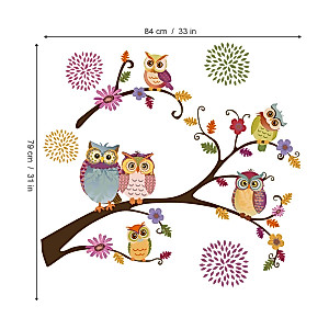 decalmile Owl Tree Branch Wall Stickers Flower Wall Decals Kids Baby Nursery Bedroom Wall Decor