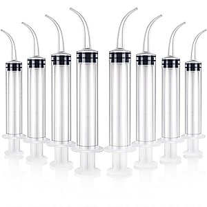 DEPEPE Dental Syringe 8pcs 12cc Disposable Curved Syringe Irrigation Syringe with Curved Tip for Oral Dental Care, Tonsil Stones Removing, Lab, Feeding Small Pet, Glue (No Measurement,8)