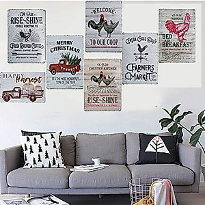 PXIYOU Welcome to Our Coop Chicken Sign Retro Vintage Metal Tin Signs Rustic Farmhouse Country Wall Art Sign 8X12Inch