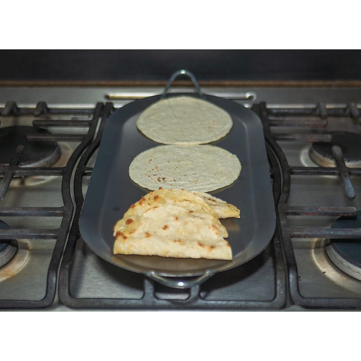 Comal Para Tortillas Grandes Para Estufas for Tortillas y Quesadilla Carbon Steel Heavy Duty Metal Handle (10 Inch)