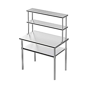 Hally Stainless Steel Table with Double Overshelf for Prep & Work 30 x 48 Inches, NSF Commercial Heavy Duty Table with Undershelf for Restaurant, Home and Hotel