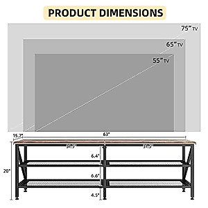 Mexin TV Stand for 65 75 Inch TV, 63 Inch TV Stands for Living Room and Bedroom, Industrial Television Stands, Entertainment Center with Storage, Modern TV Console, Rustic Brown
