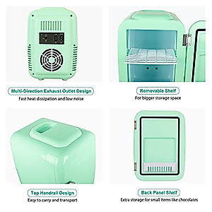 CROWNFUL Mini Fridge, 4 Liter/6 Can Portable Cooler and Warmer Personal Refrigerator for Skin Care, Cosmetics, Beverage, Food,Great for Bedroom, Office, Car, Dorm, ETL Listed (Green)