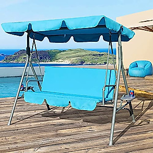 GOLDSUN Durable Outdoor Patio Swing Chair with Side Table Weather Resistant Canopy Swing Bench with Cushion,Suitable for Garden, Poolside, Balcony, Backyard-Blue