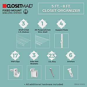 ClosetMaid 1628 Closet Organizer Kit, 5-Foot to 8-Foot, White