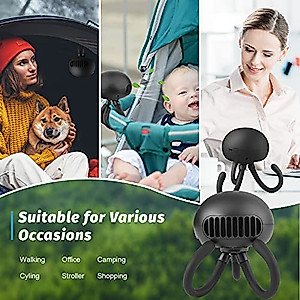 Stroller Fan Portable Bladeless Fan ​Mini Handheld Fan with Flexible Tripod Clip on Stroller Fan 3 Speeds Rechargeable Battery Operated Fan for Stroller, car Seat, Crib, Bike and Desktop (black)